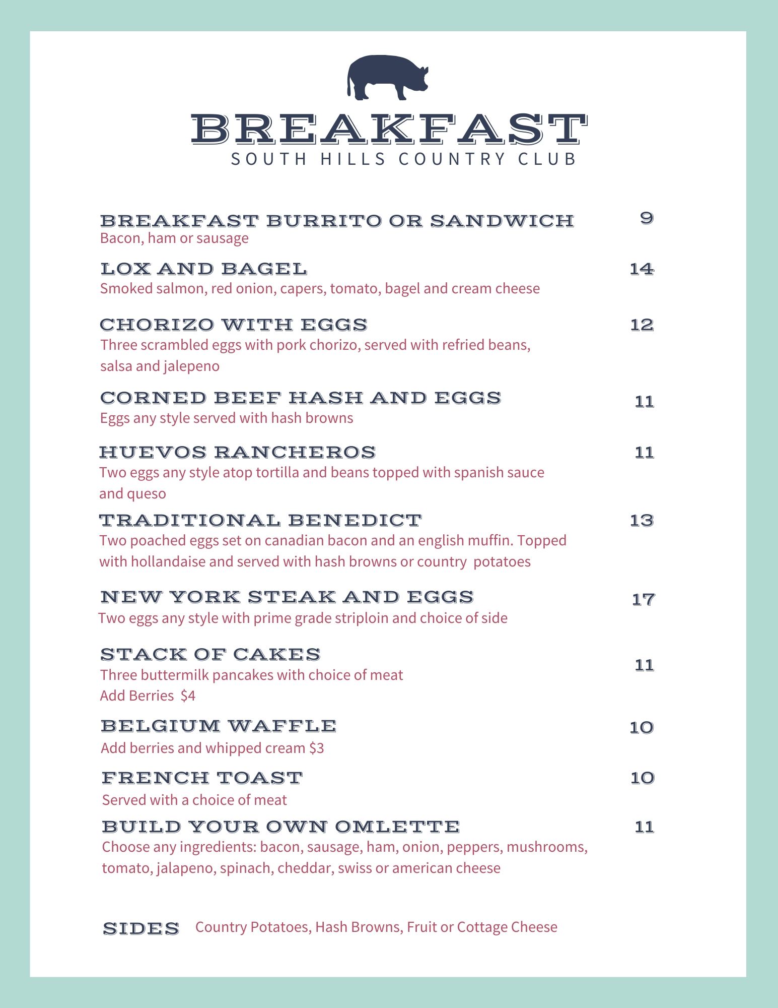 Take Out Menus – South Hills Country Club