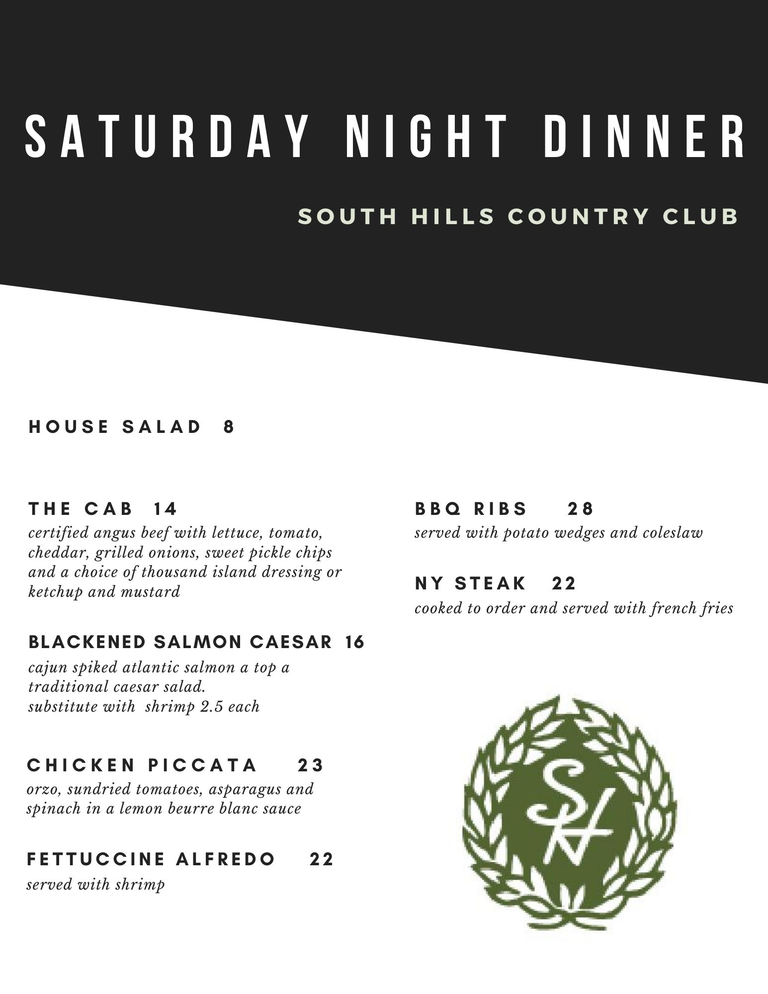 Menus – South Hills Country Club