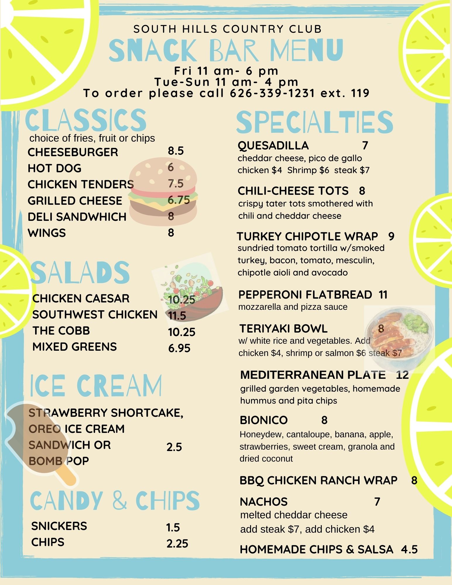 Menus – South Hills Country Club