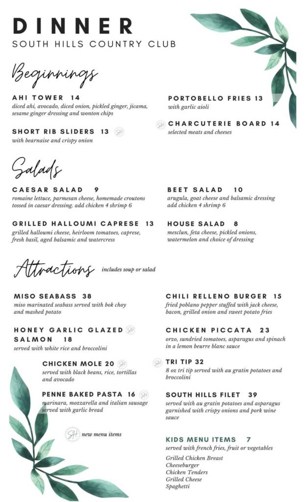 Menus – South Hills Country Club