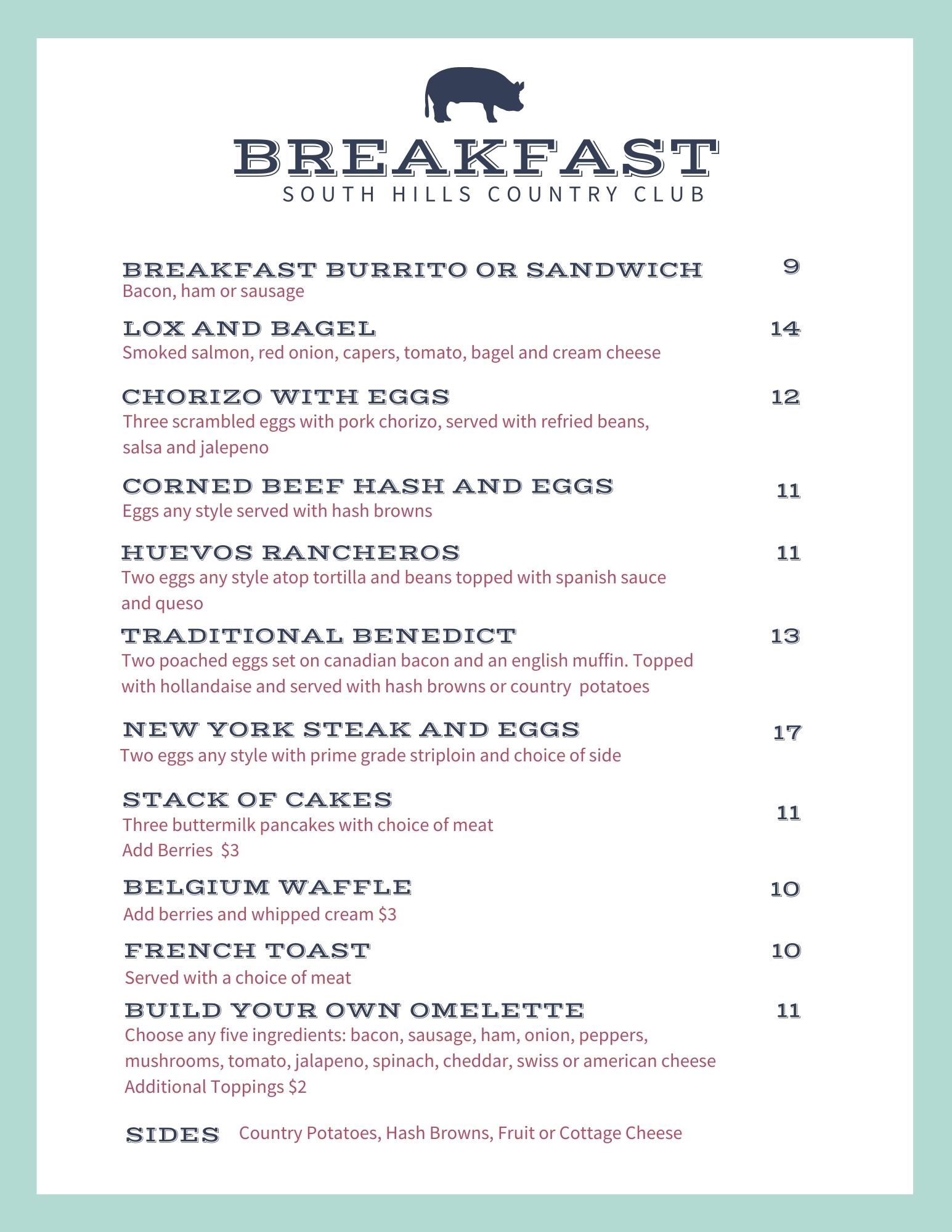 Menus – South Hills Country Club