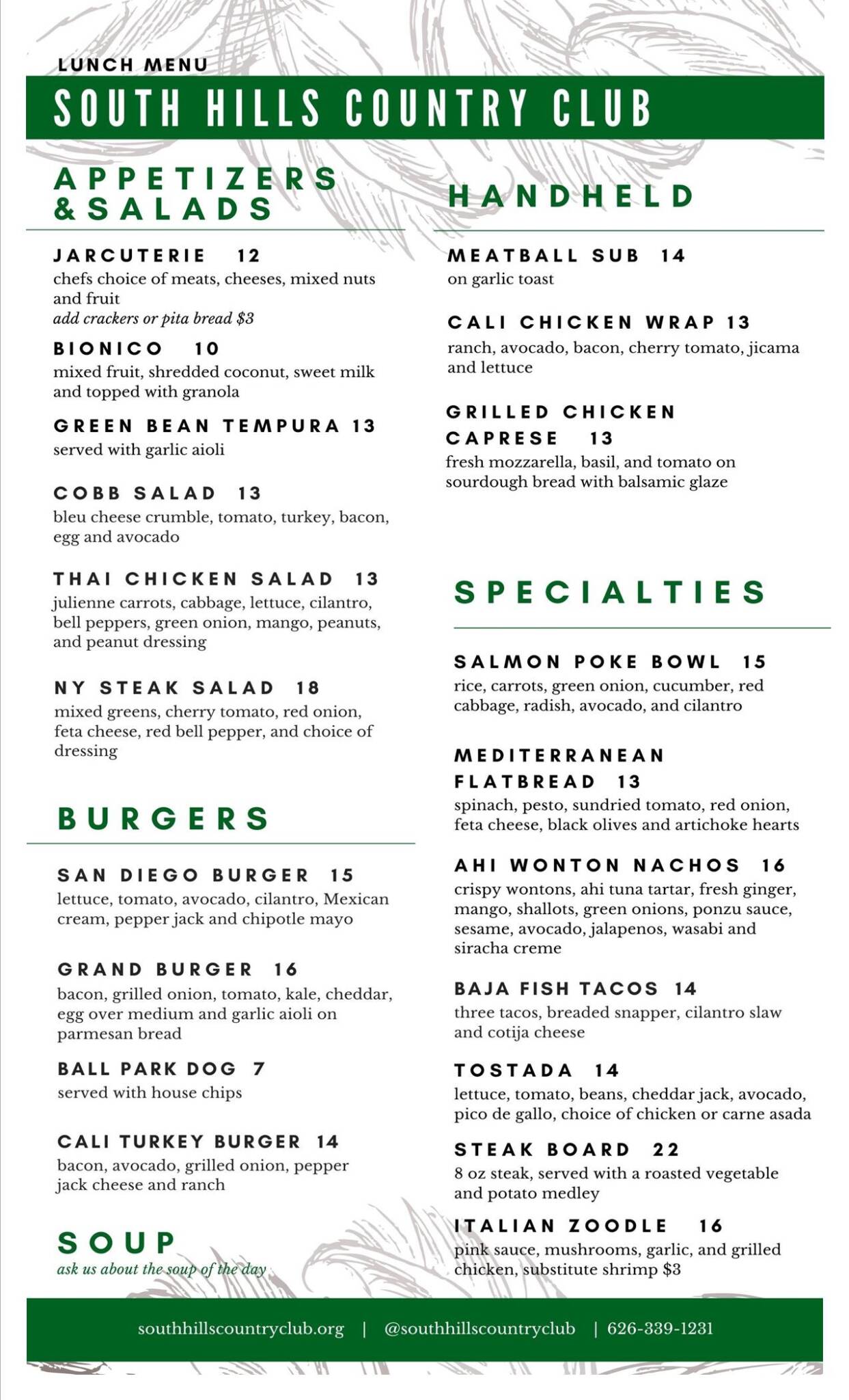 Menus – South Hills Country Club