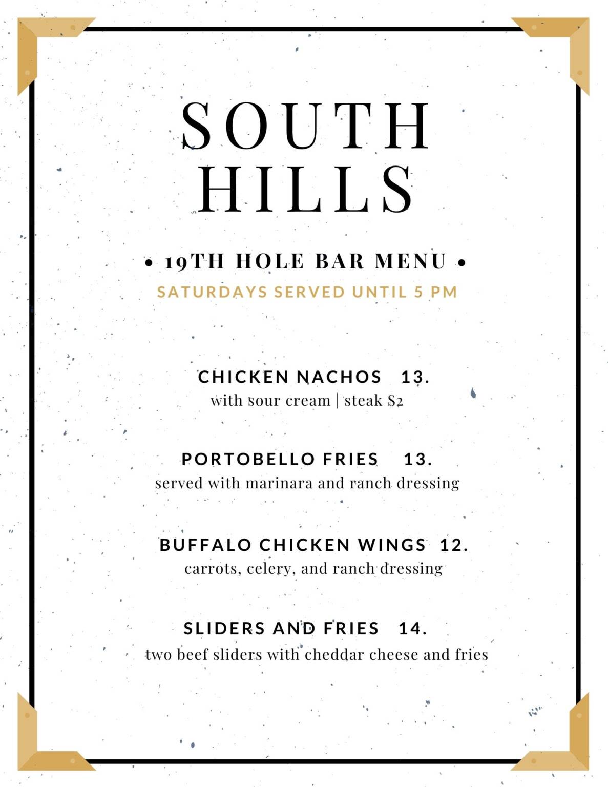 Menus – South Hills Country Club