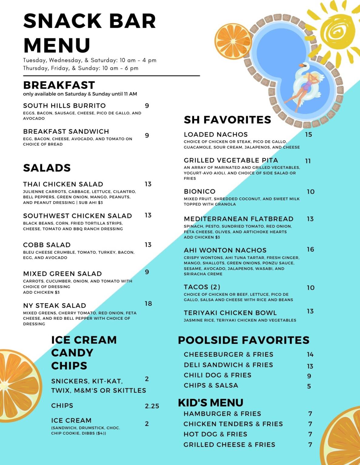 Menus – South Hills Country Club