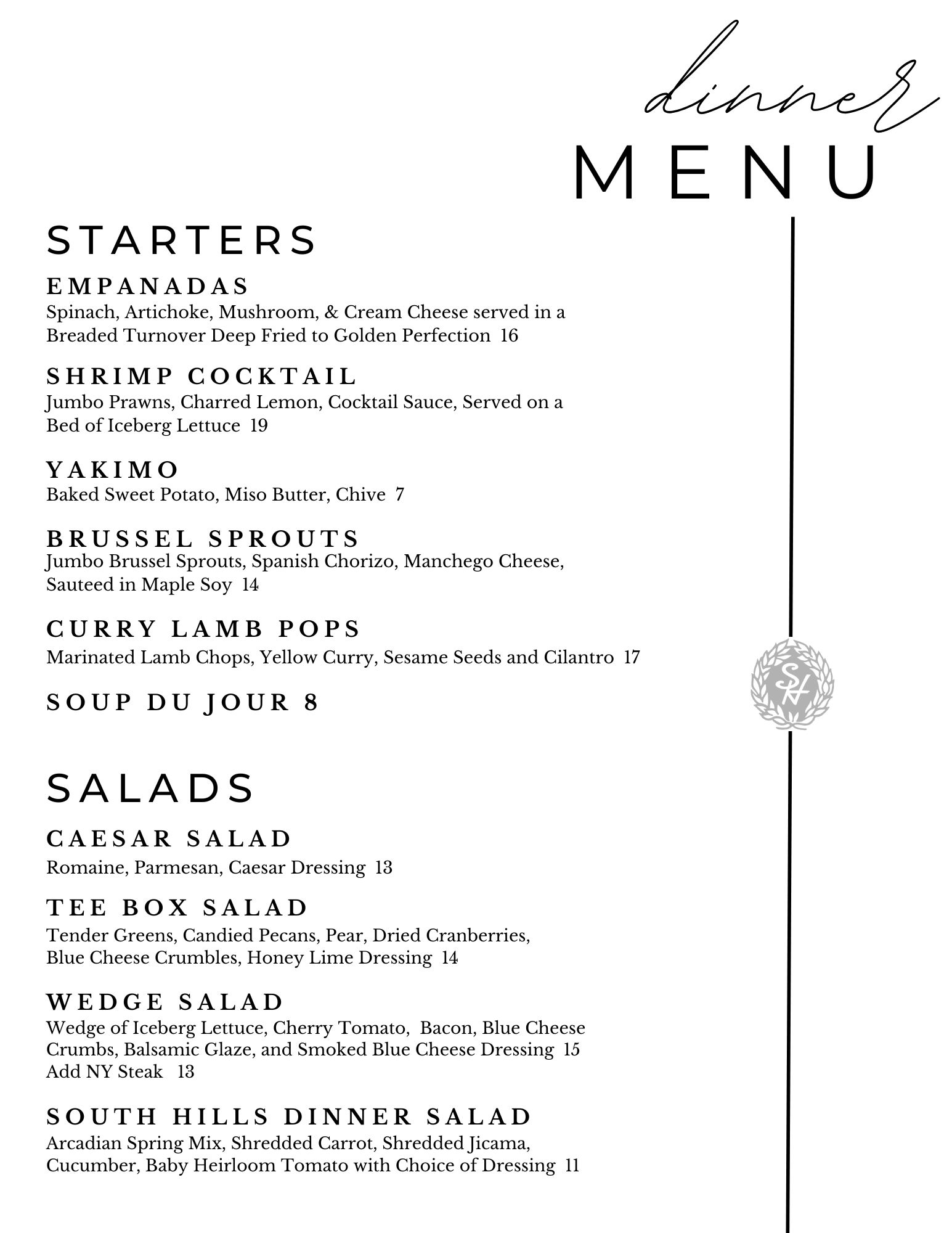 Menus – South Hills Country Club