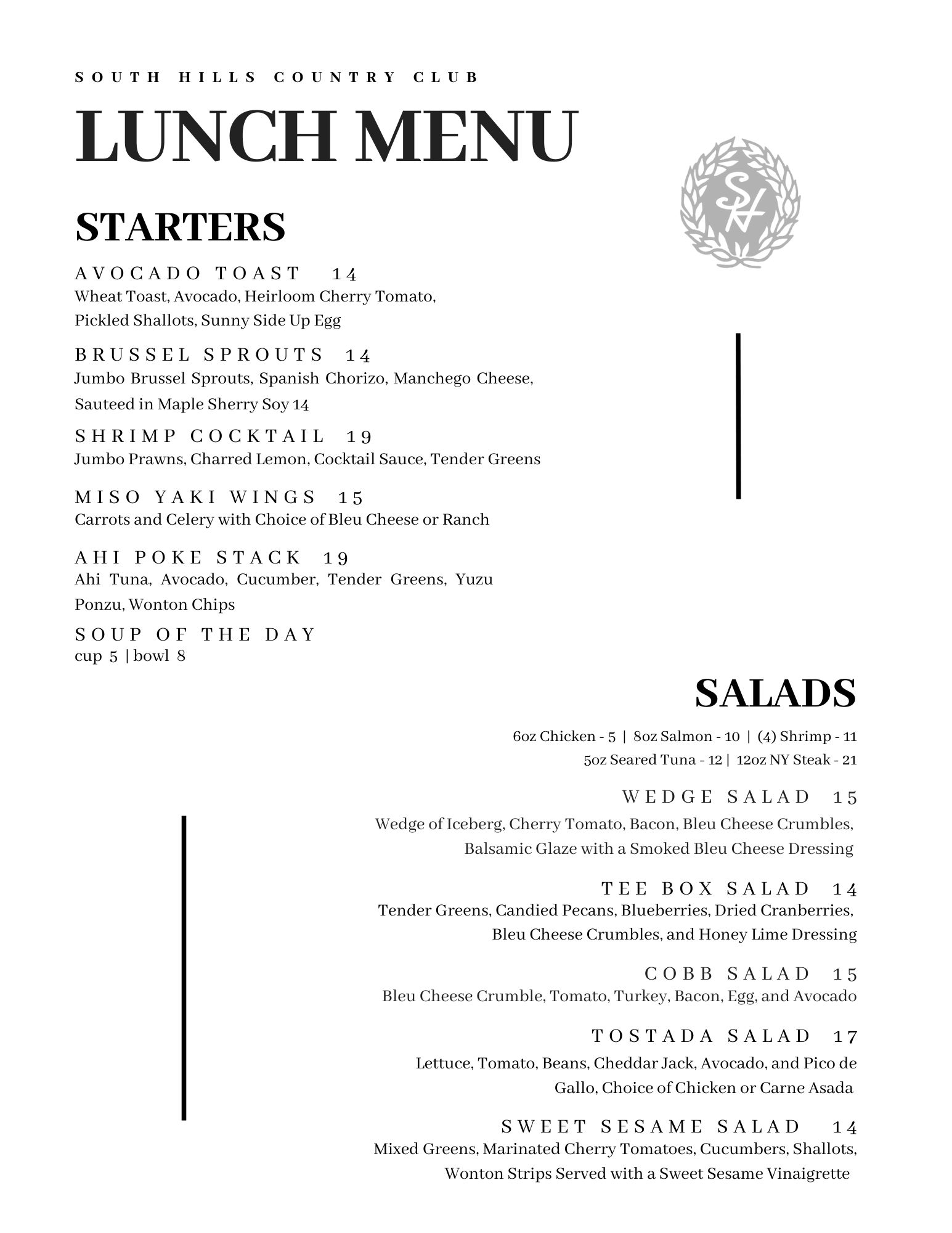 Menus – South Hills Country Club