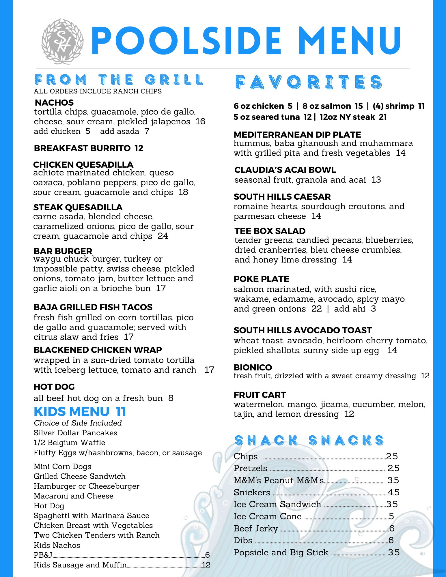 Menus – South Hills Country Club